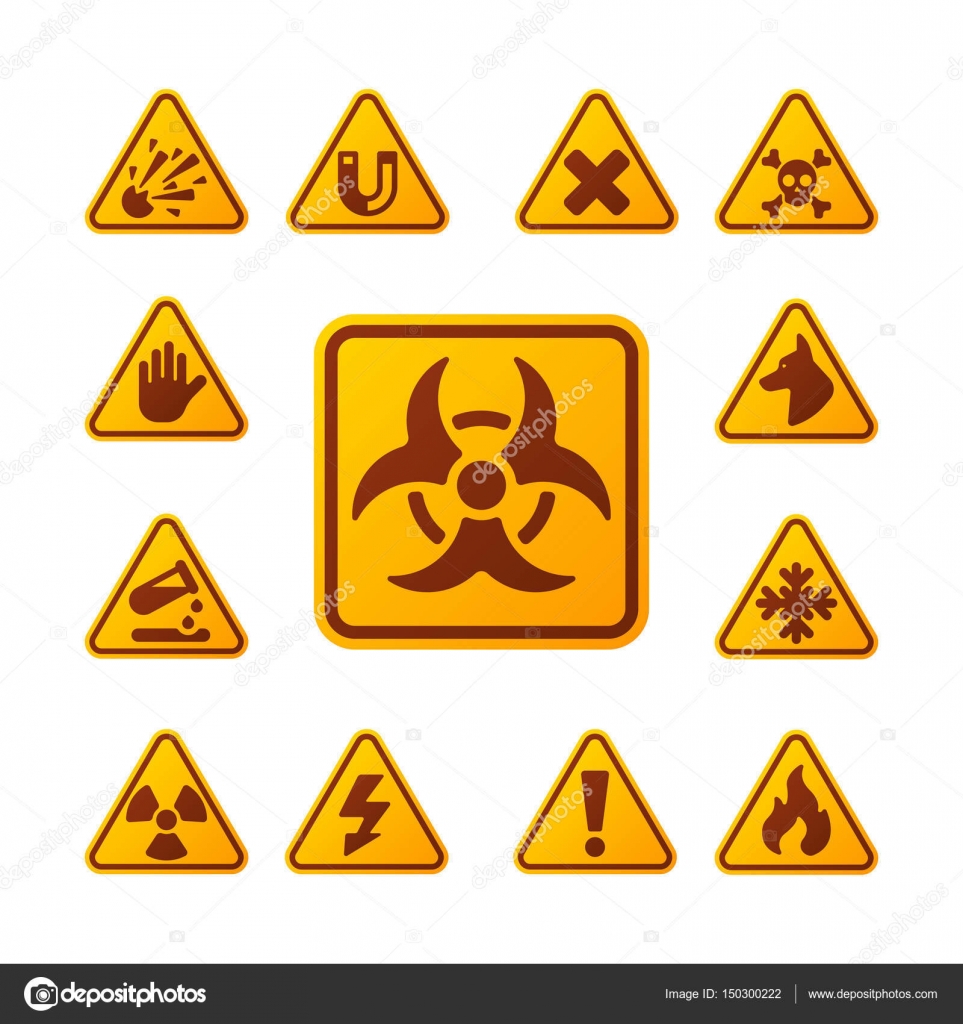 Prohibition signs set industry production vector yellow red warning ...