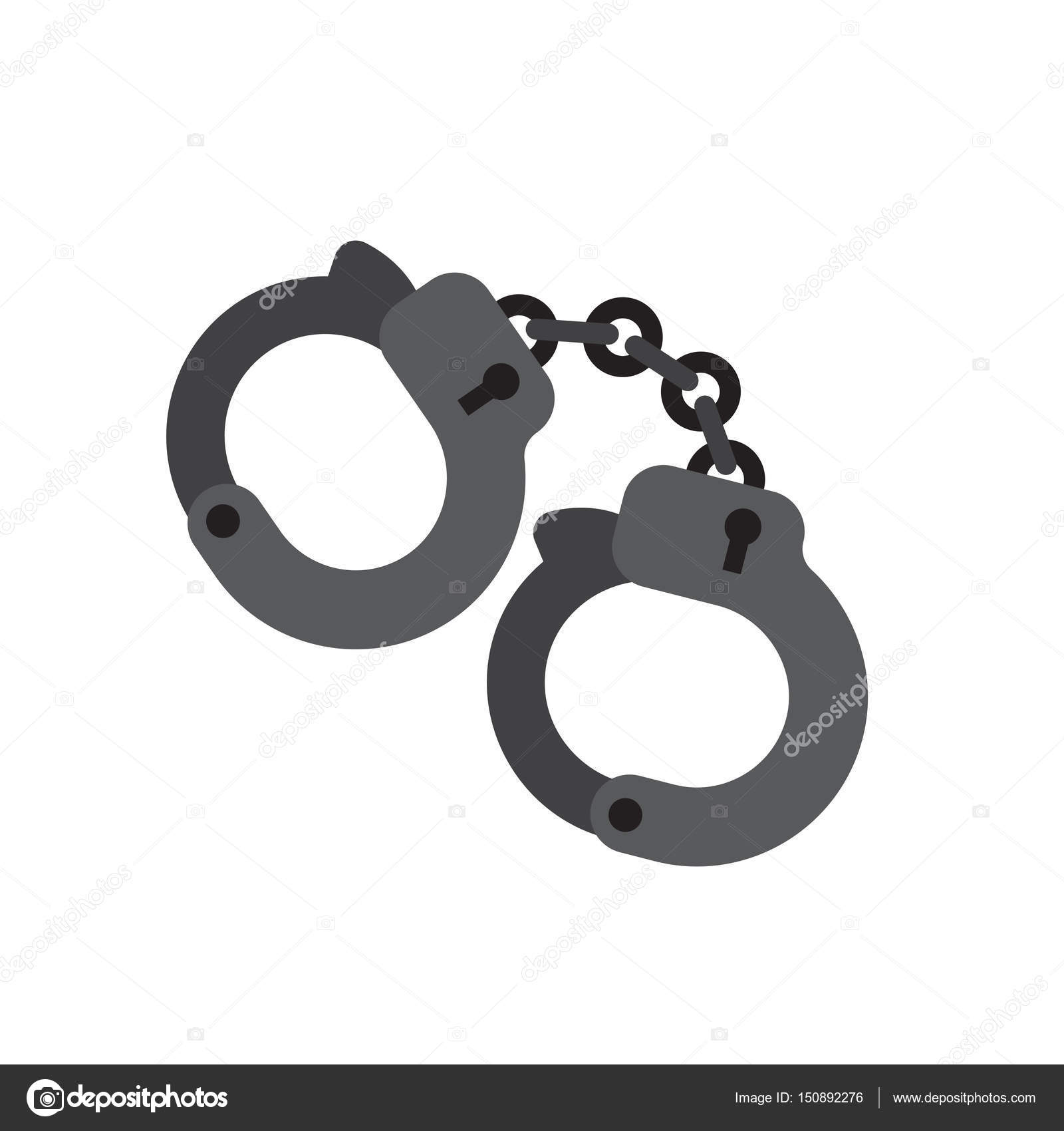 Metal police handcuffs flat vector illustration isolated on white ...