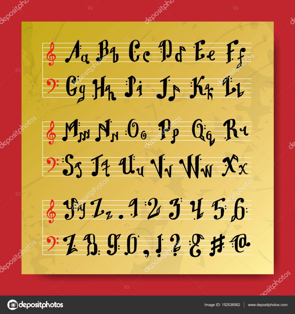 Musical decorative education music notes alphabet font hand mark ...