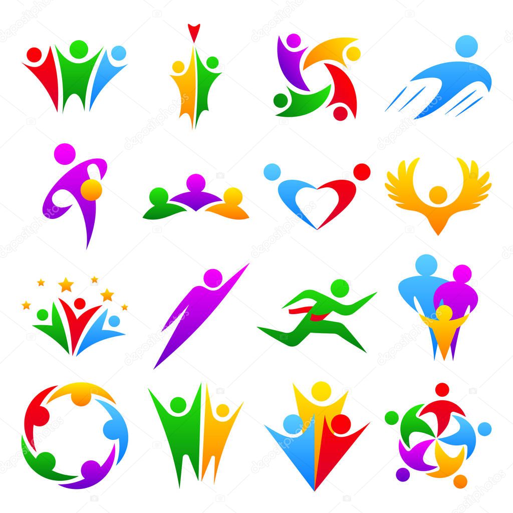 Abstract people teams group body silhouette shapes icons logo human ...