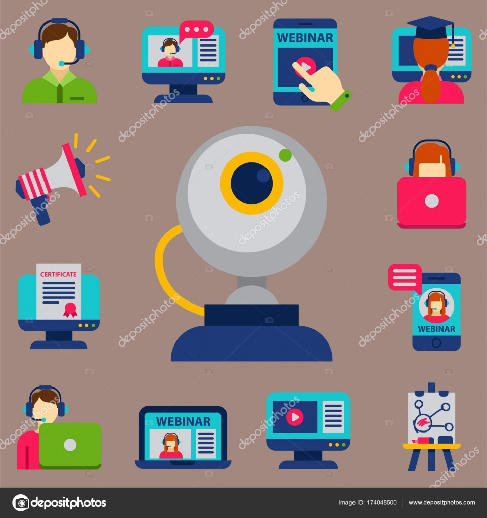 Flat design icons online education staff training book store distant ...