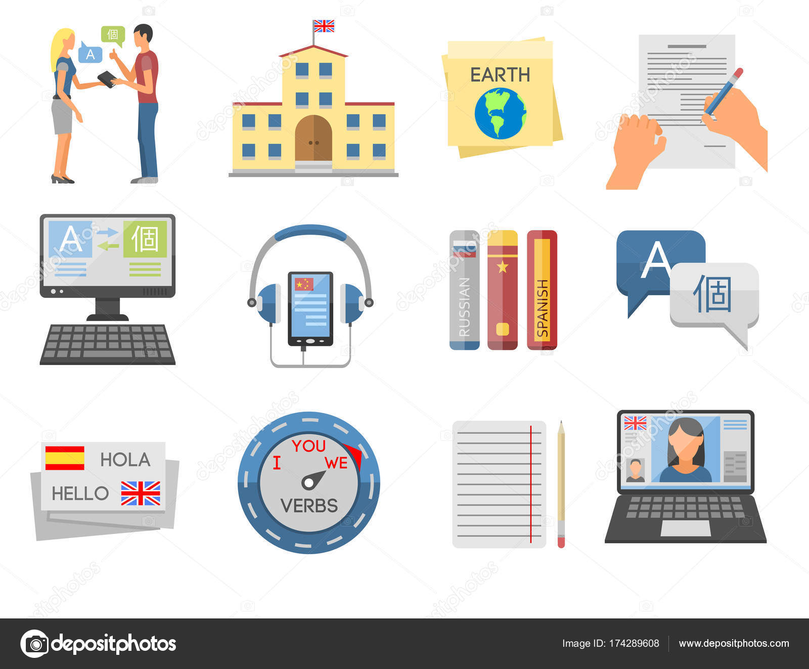 Vector illustration icons for educational programs languages distance ...