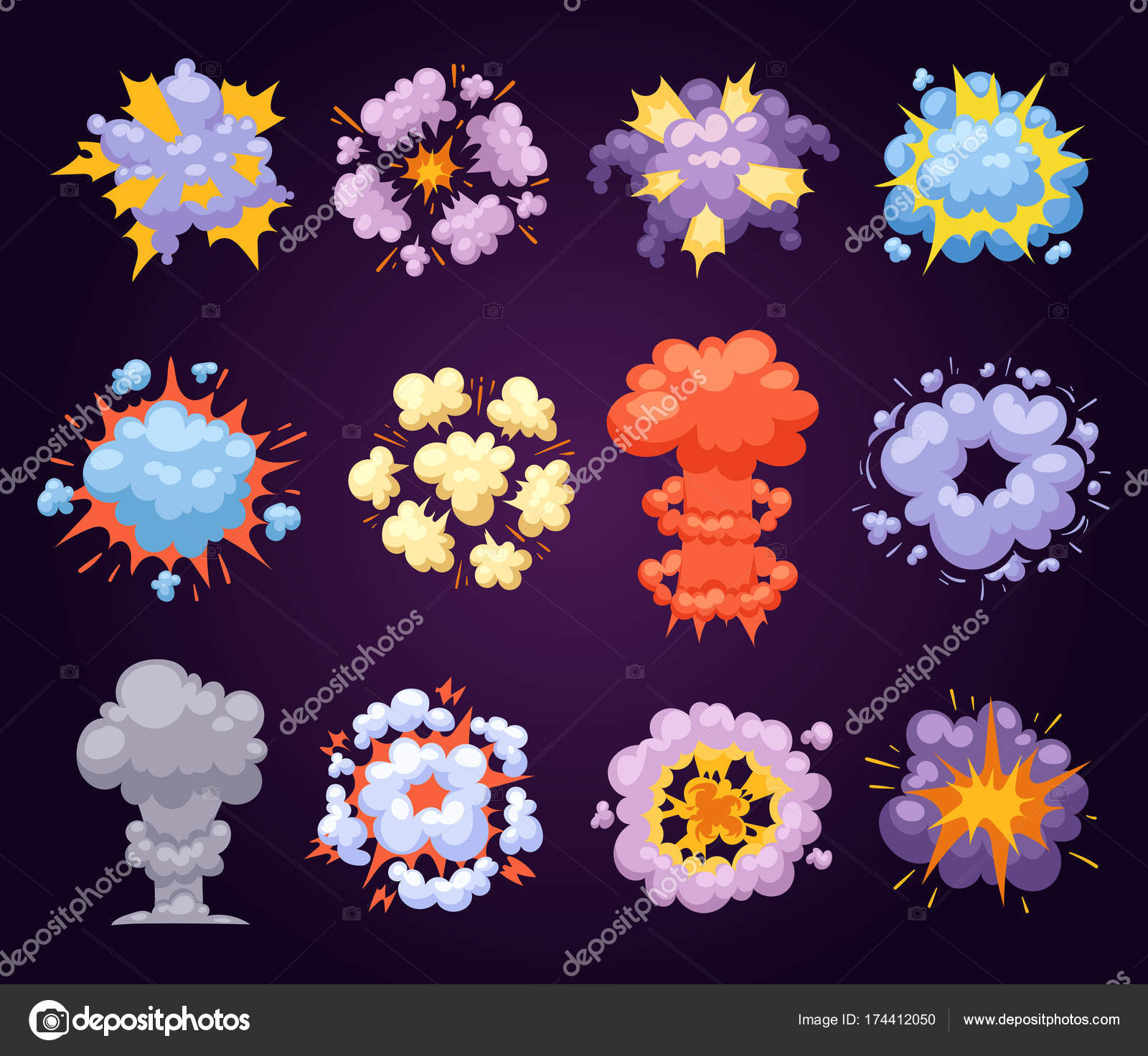 Efecto de explosión de bomba de dibujos animados con efecto de humo ...