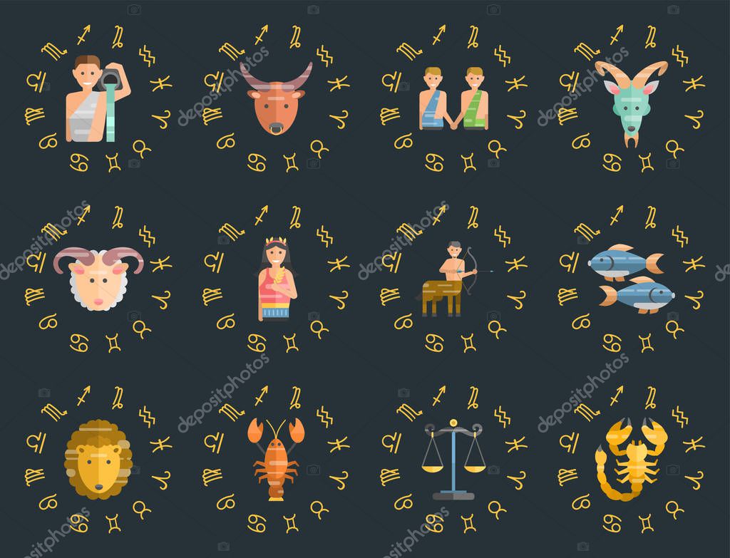 Signos Del Zodíaco Conjunto Plano De Símbolos Horóscopo Colección