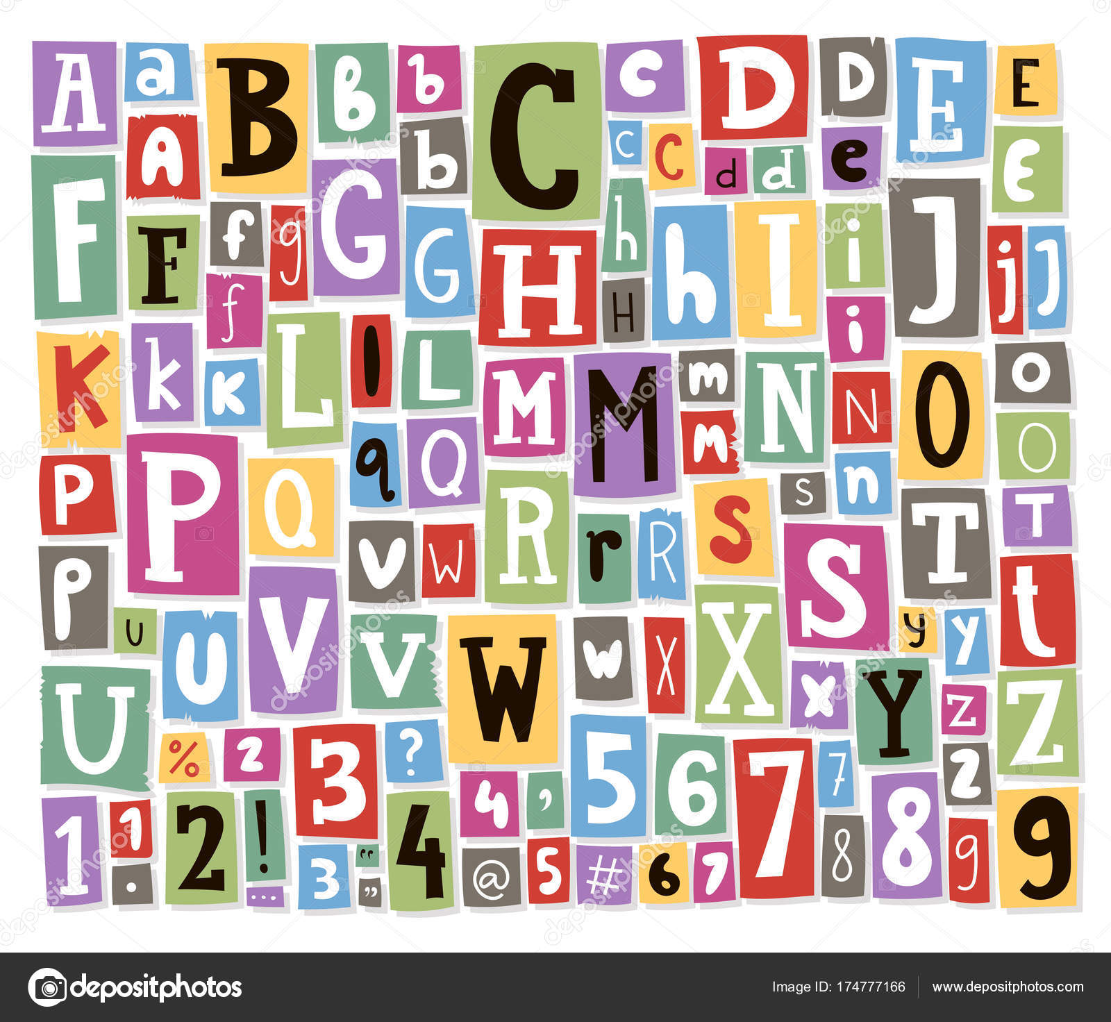 Colorful vector alphabet letters made of newspaper magazine font abc ...