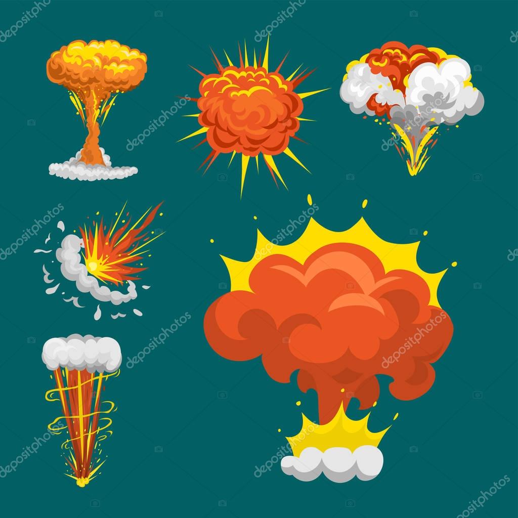 Explosión de dibujos animados explosión efecto llama vector ilustración ...