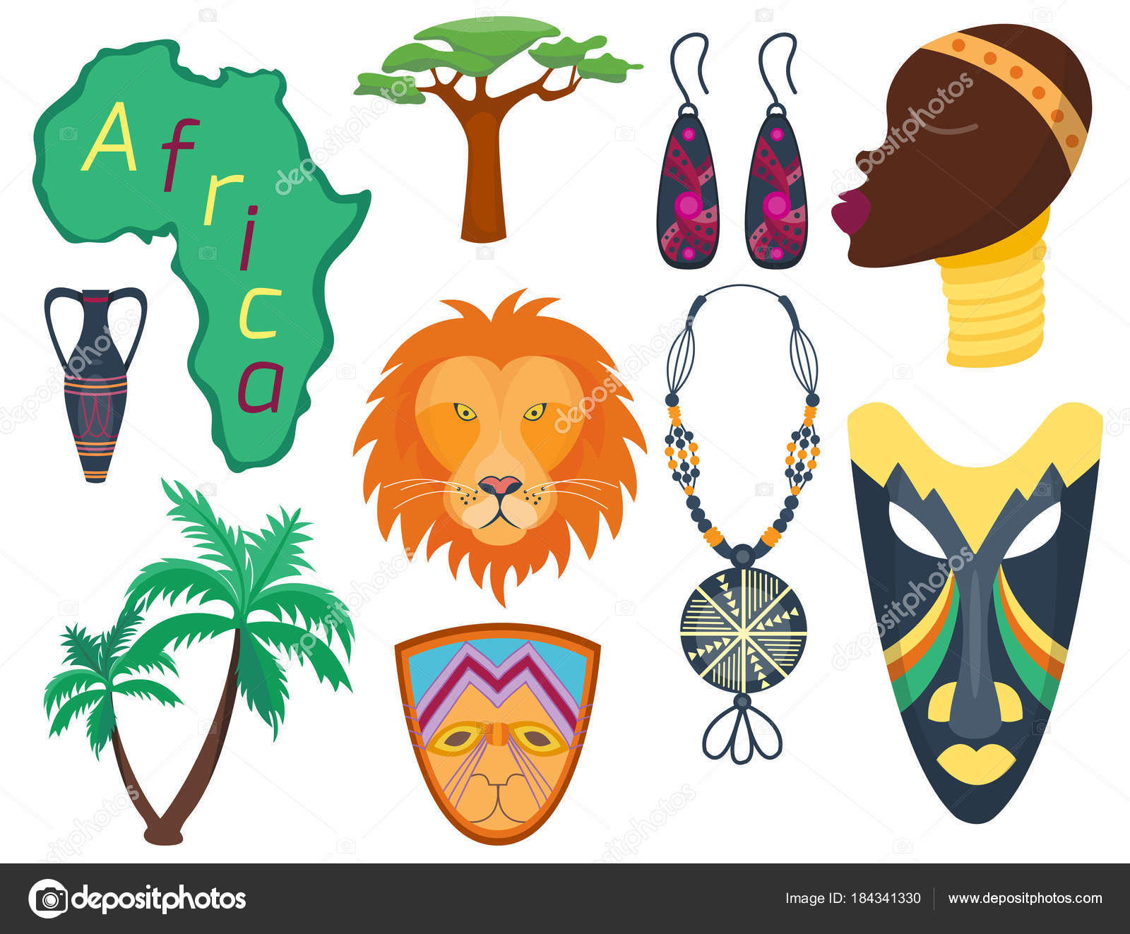 Africa vector icons jungle tribal and maasai ethnic african woman ...
