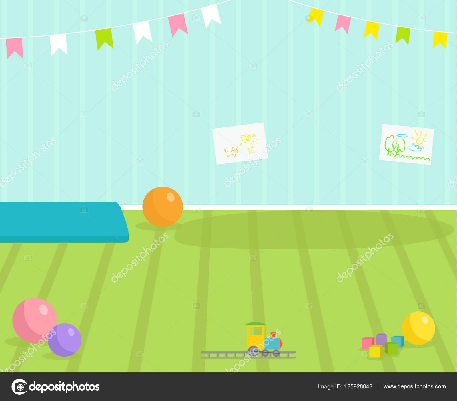 Baby room vector interior view babyroom decor children kindergarten ...