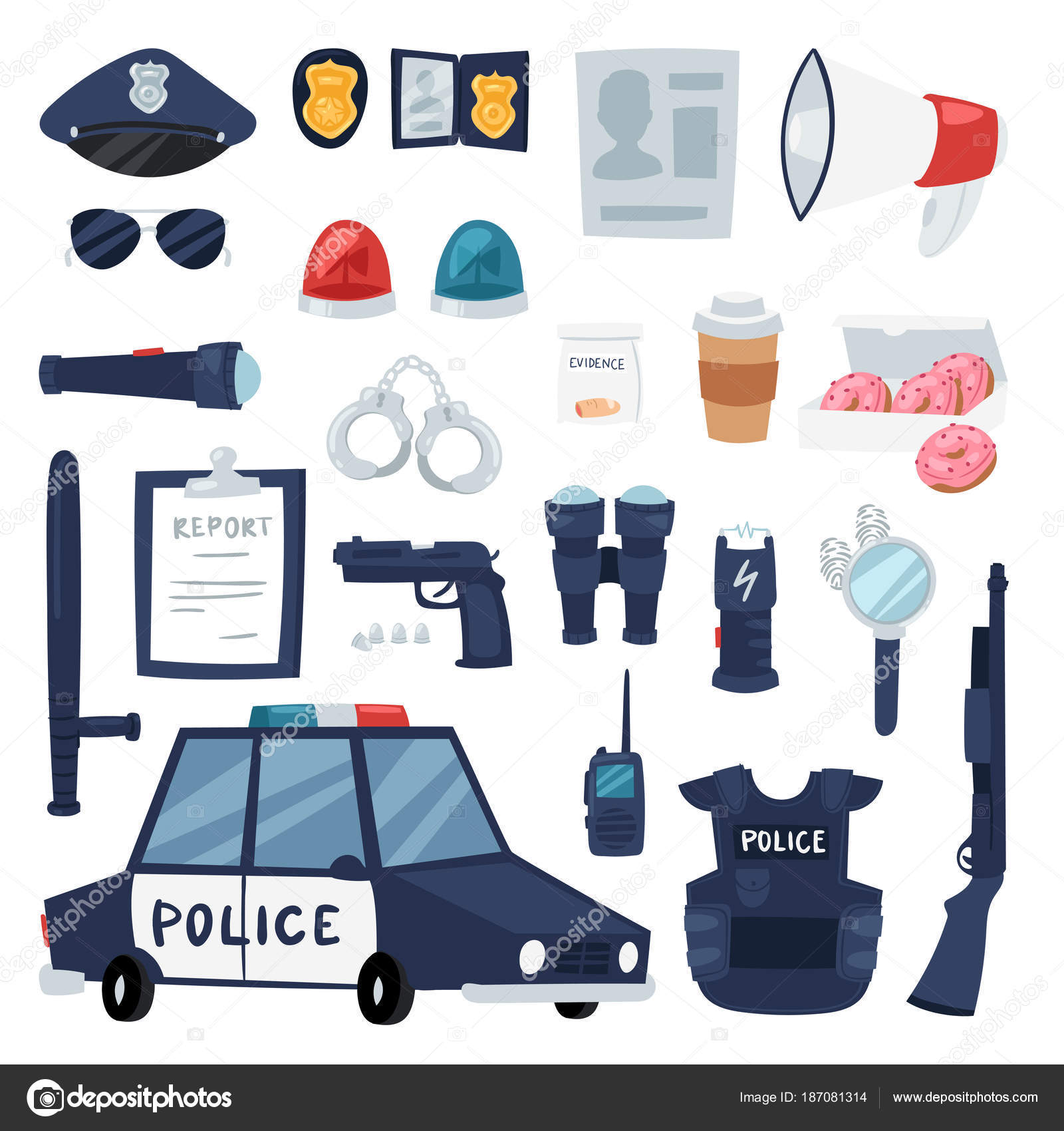 Police vector policy signs of policeman and police car illustration set ...