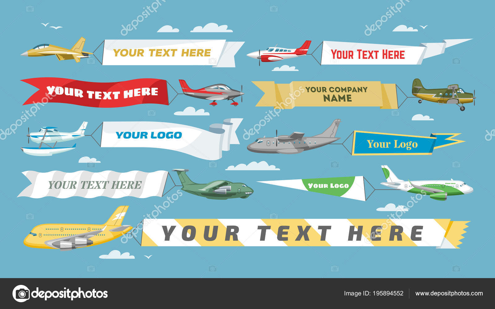 Plane banner vector airplane or aircraft with blank message ...