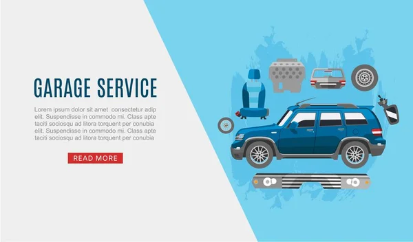 Car service banner with engine, wheel, brakes and auto carcass vector ...