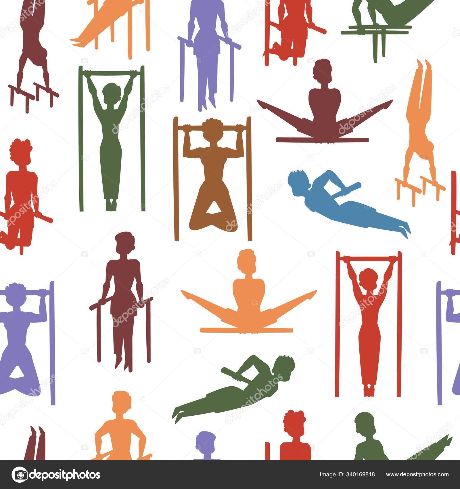 Gymnastics and acrobatics seamless vector pattern. Cartoon illustration ...