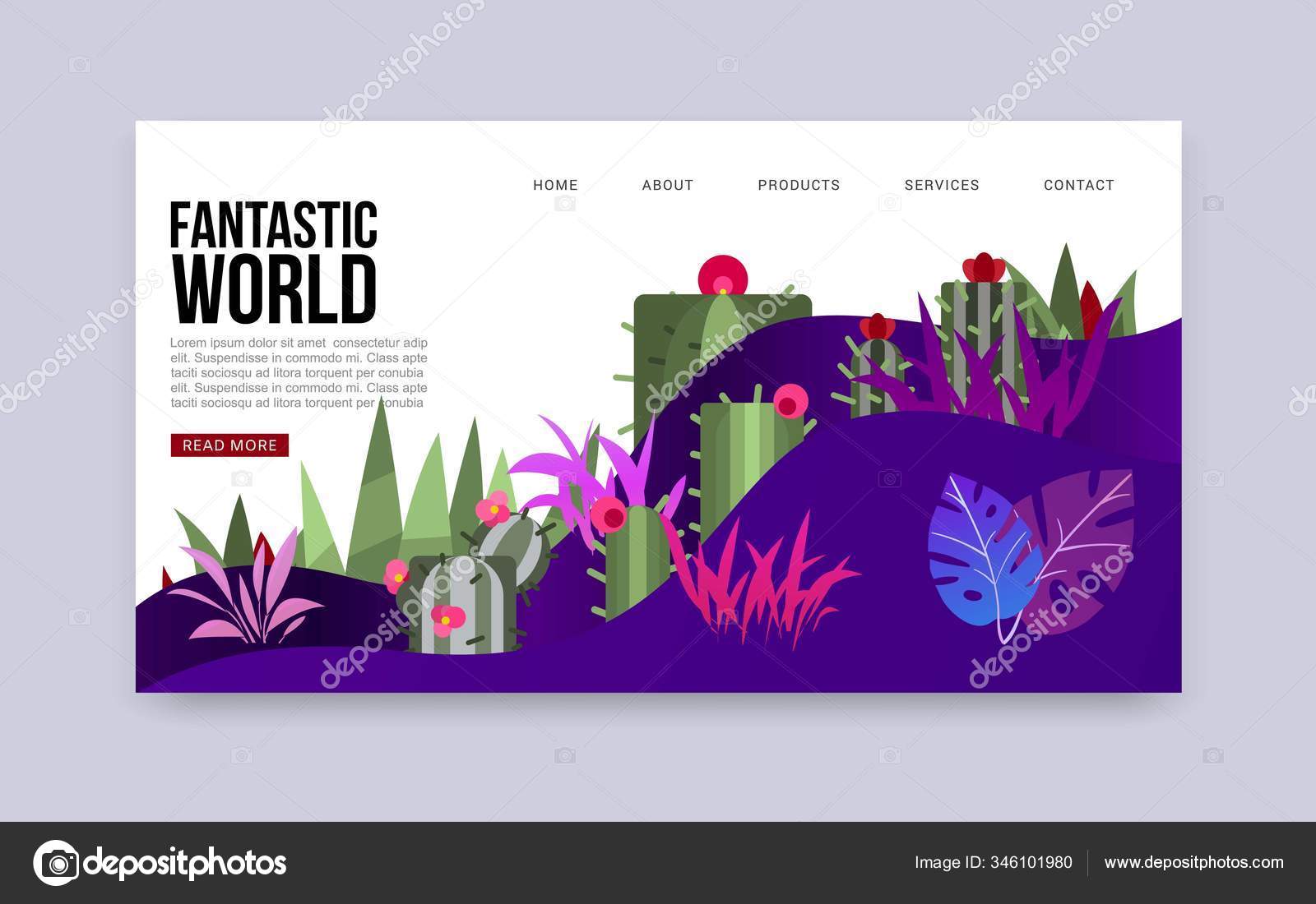 Fantastic word mysterious earth with plants vector webpage template for ...