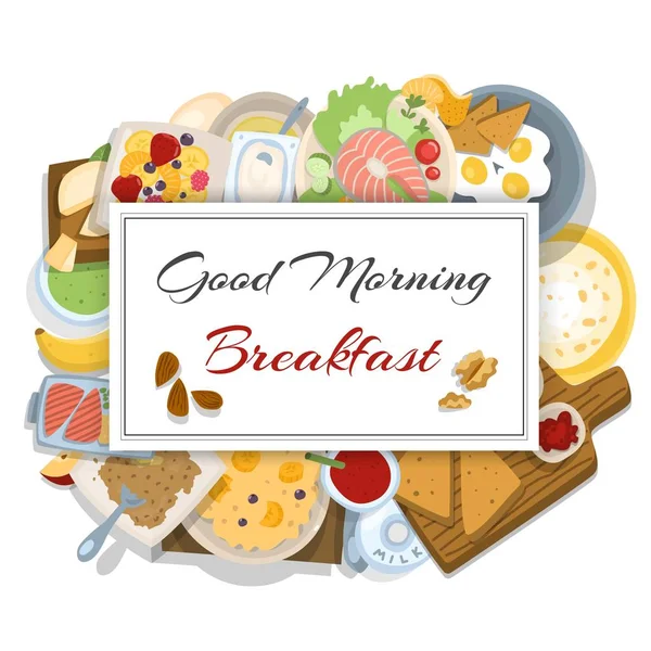 Breakfasts top view frame vector illustration. Morning food menu ...