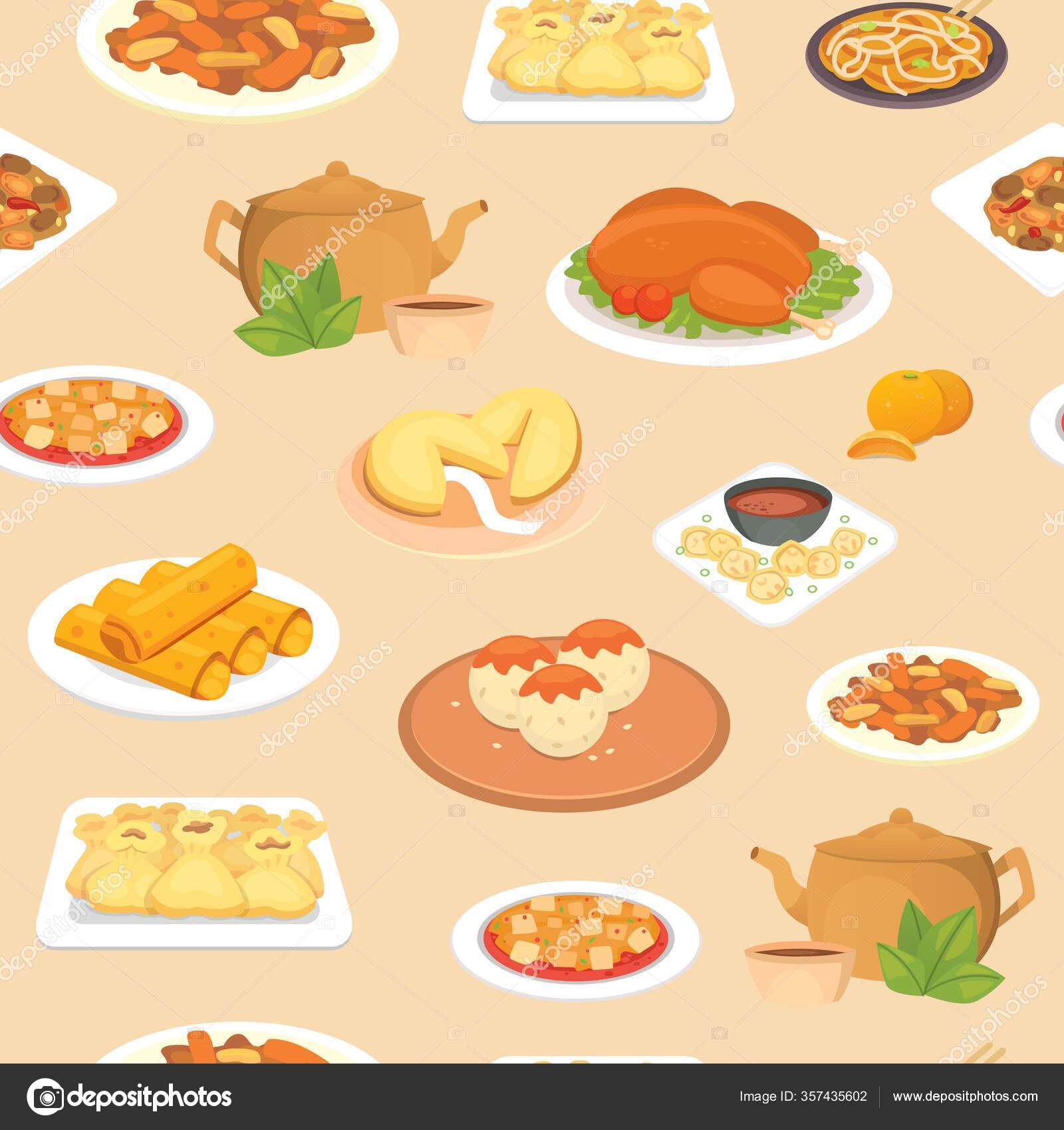 Chinese food oriental street, restaurant or homemade food seamless ...