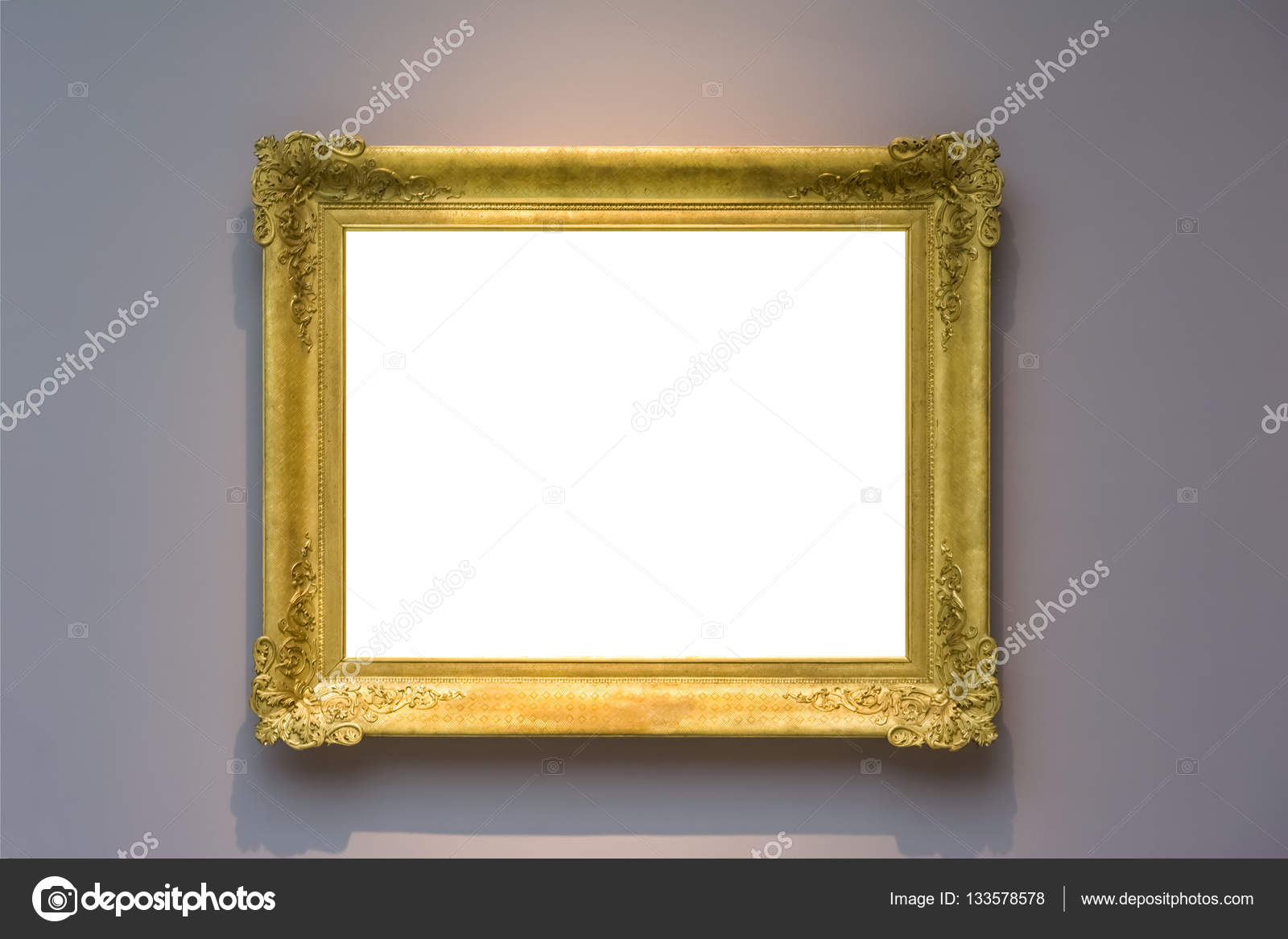 Art Museum Frame Pale Blue Wall Ornate Minimal Design White Isol ...