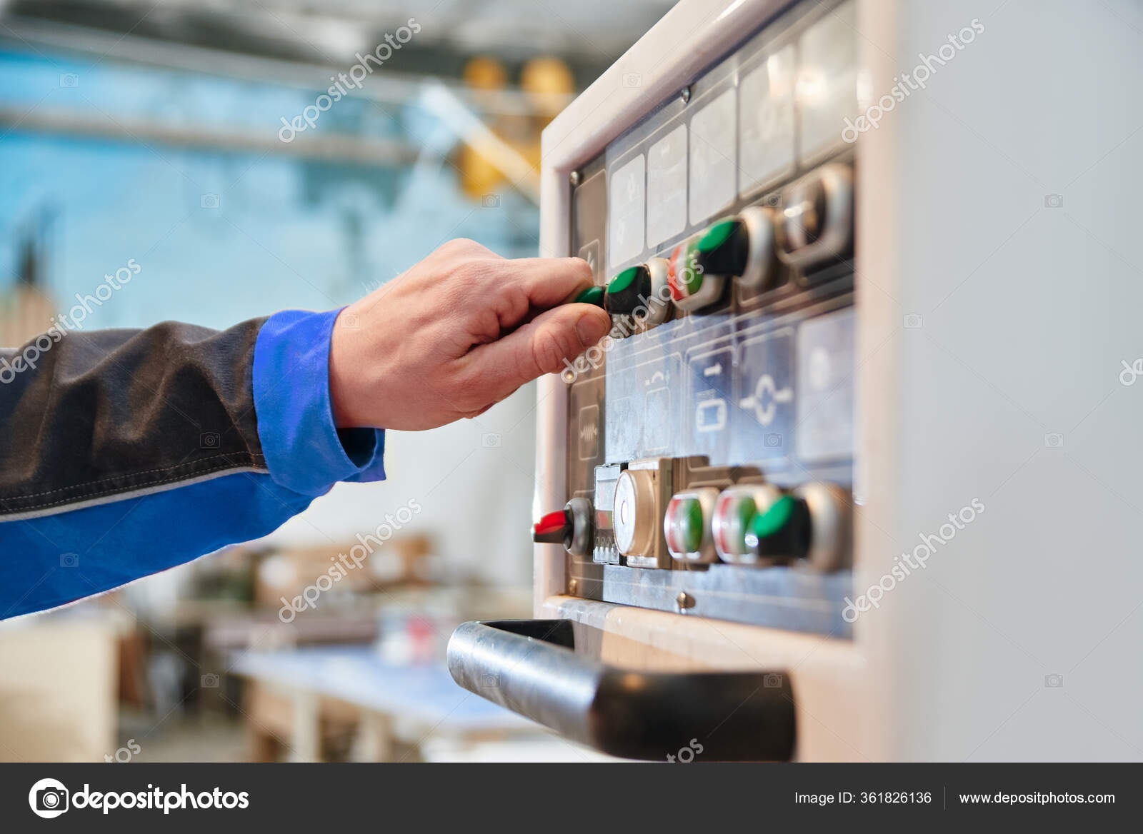 Hand Presses Button Control Panel Close Concept Automated Manufacturing ...