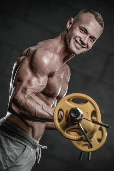 Handsome model young man training arms in gym - Stock Image - Everypixel
