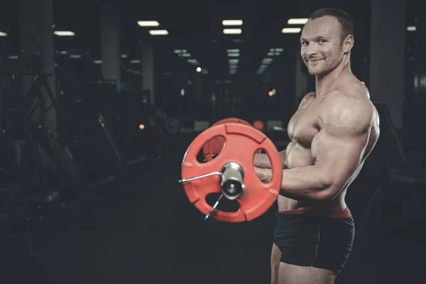 Handsome model young man training arms in gym - Stock Image - Everypixel