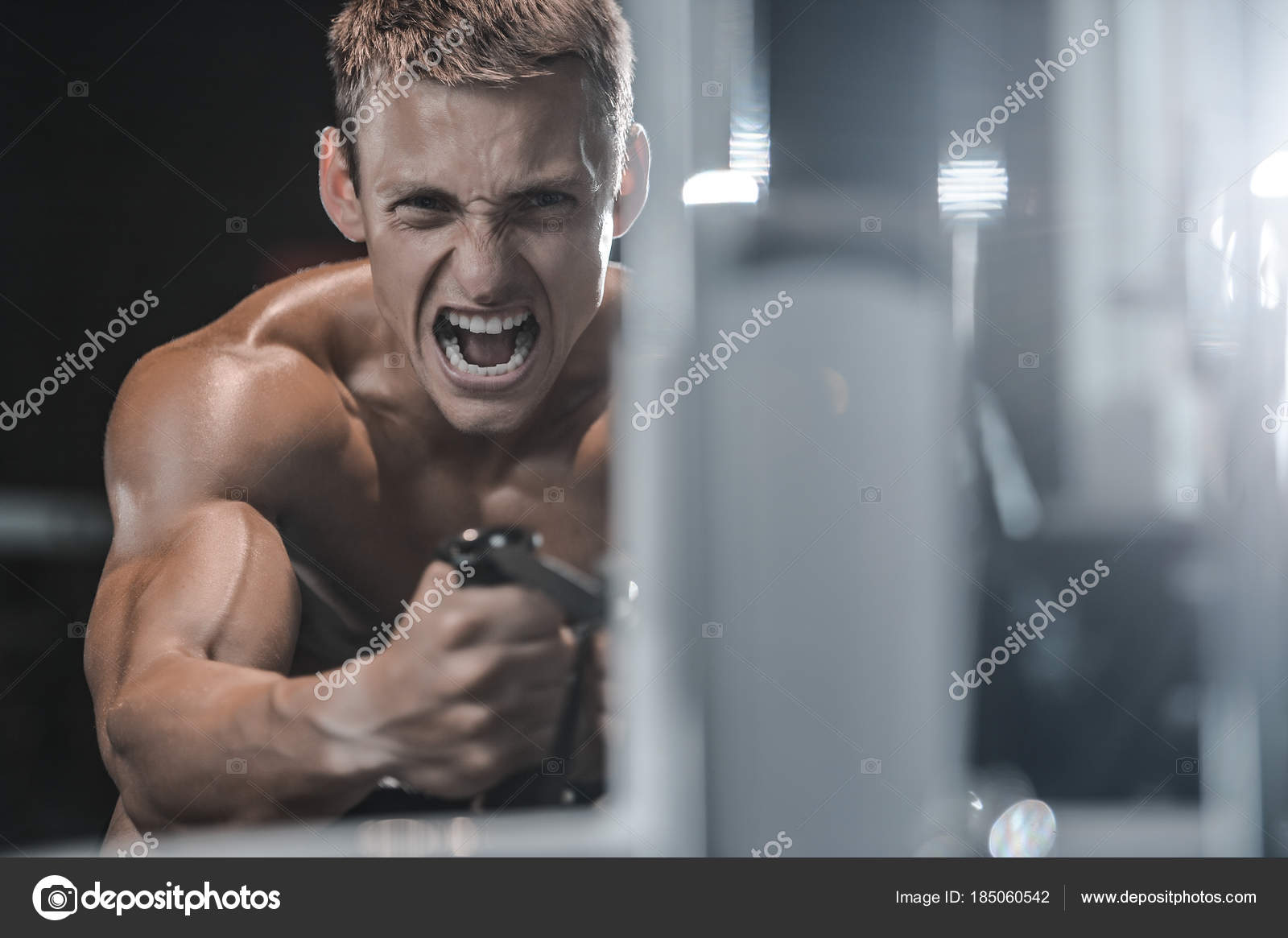 Handsome model young man training back in gym — Stock Photo ...