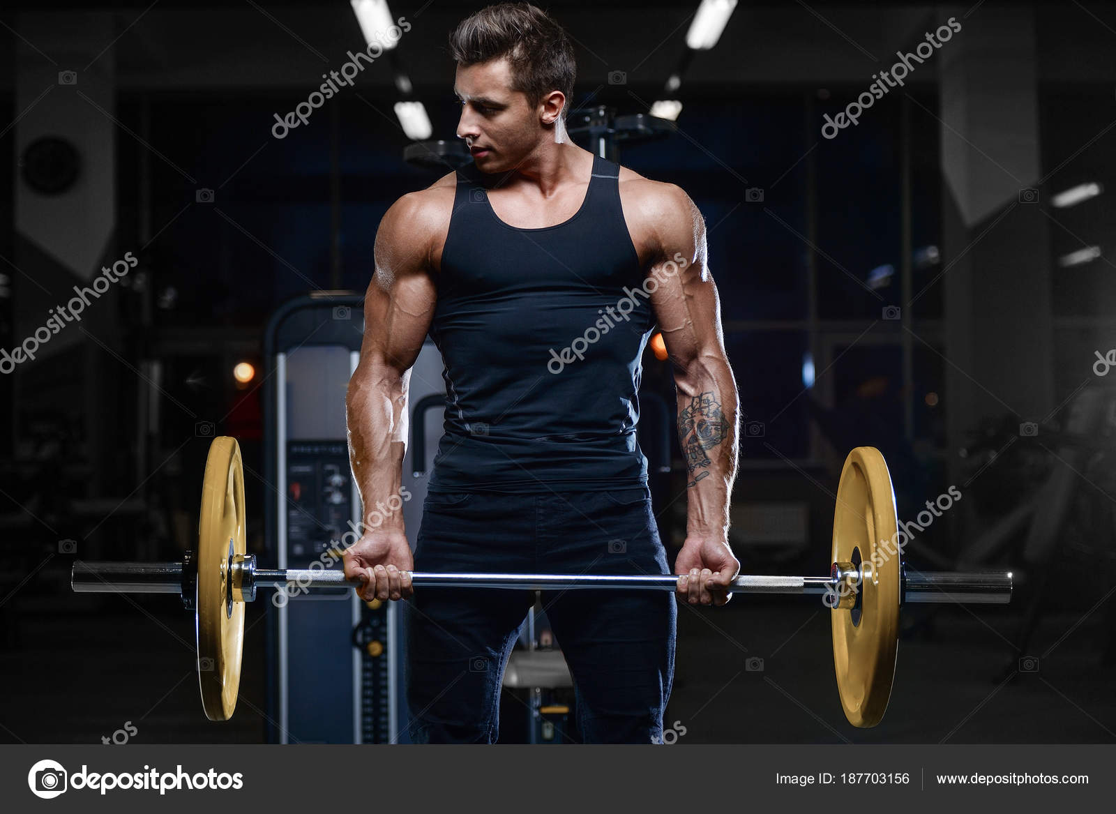 Handsome model young man workout in gym — Stock Photo © antondotsenko ...