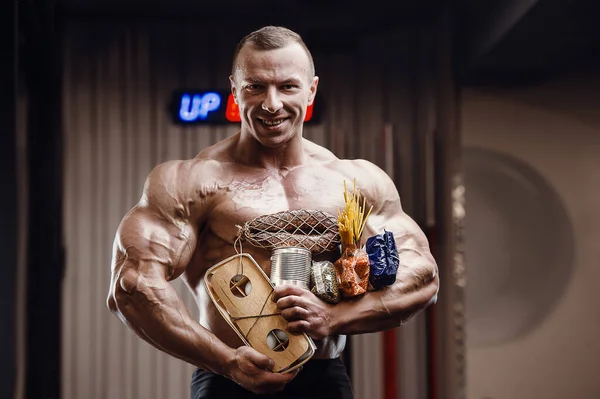 Bodybuilder Athlete Axe Food Gas Mask Gym Muscle Man Cheese Stock Photo ...