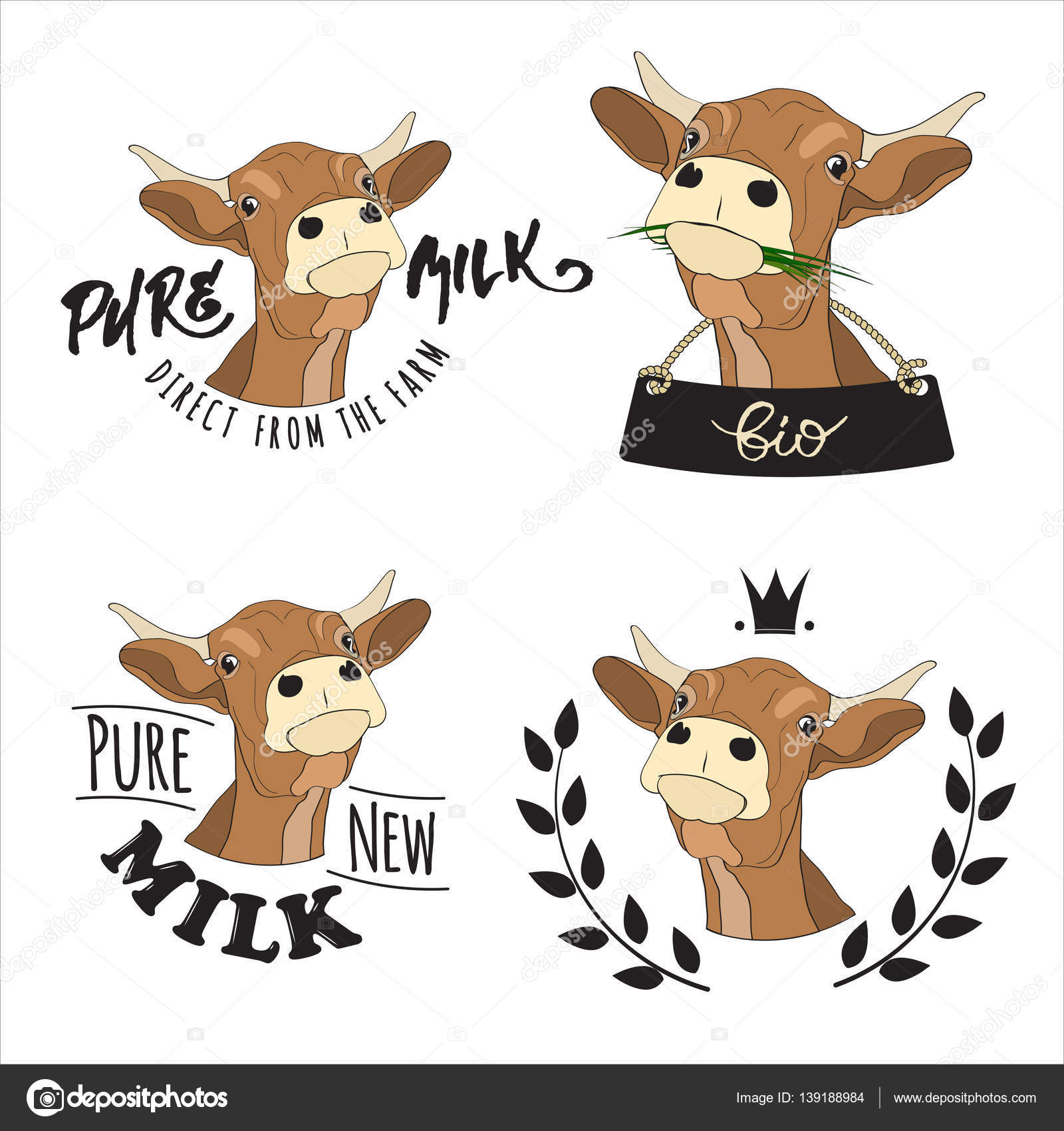 Conjunto de logos vectoriales con vacas Vector de stock por ©SvetaZi ...
