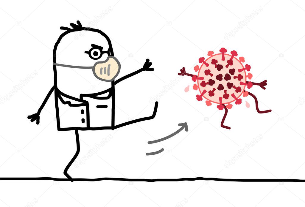 Dibujado a mano Científico de dibujos animados con máscara de ...