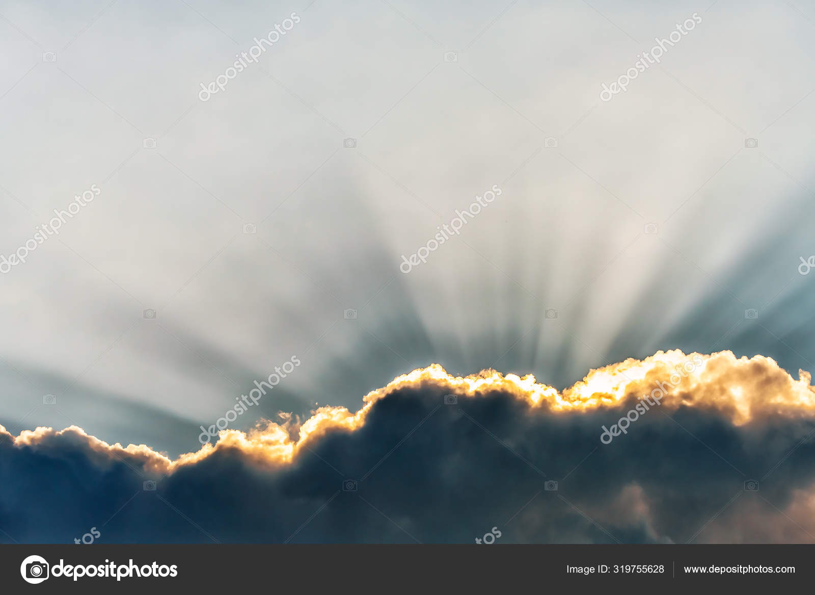 Sunset sky with sun rays and cloud scenic nature close up background ...