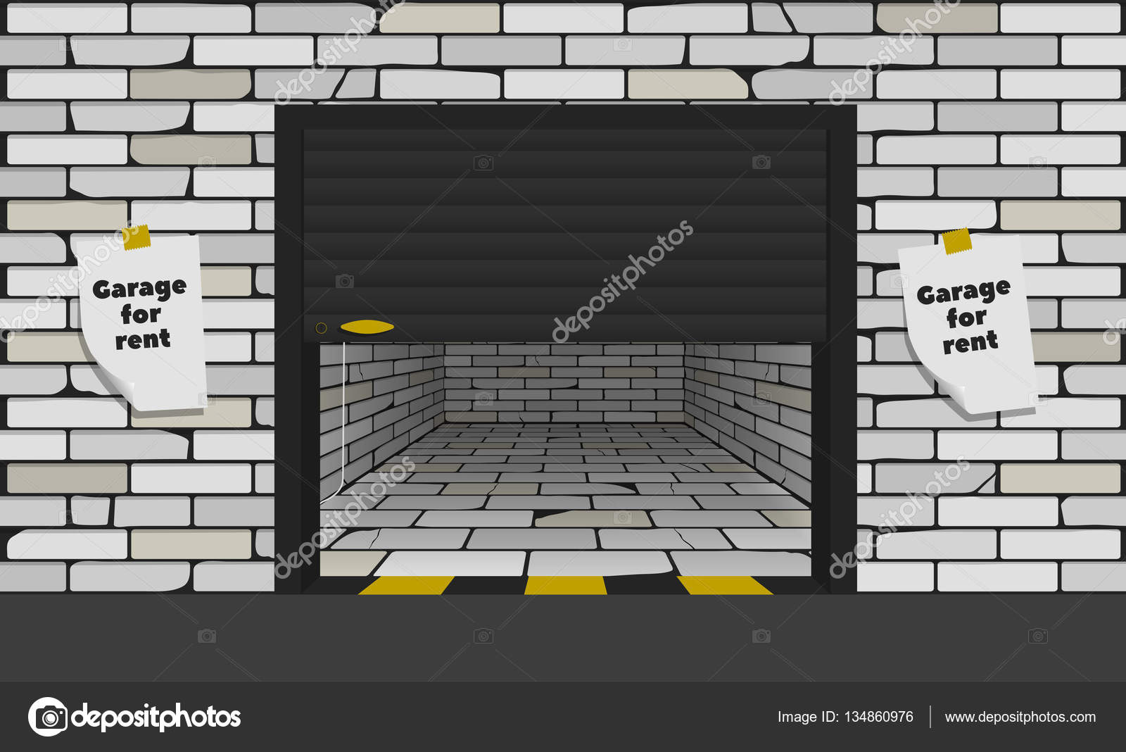 Brick garage with open sectional gates Stock Vector by ©svereskovskaya ...