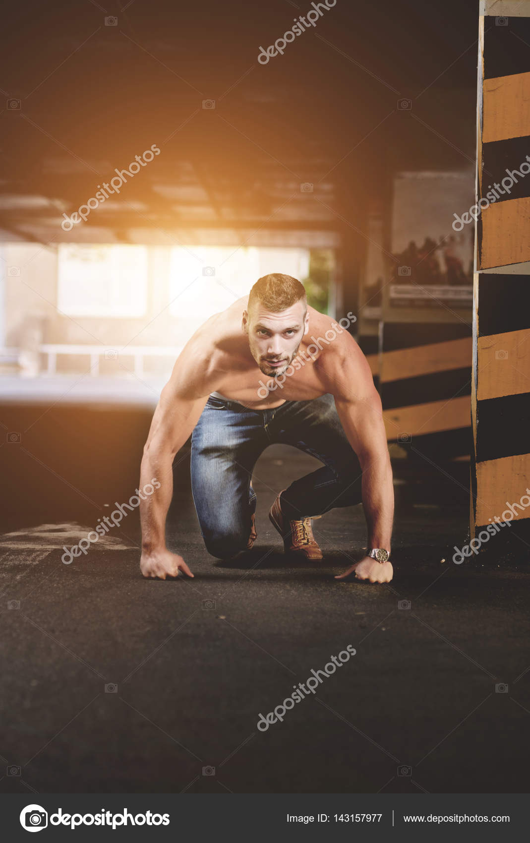 Portrait in full-length white athletic men.Toning Stock Photo by ...