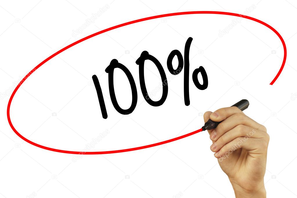 Man Hand writing 100% with black marker on visual screen. Isolat Stock ...
