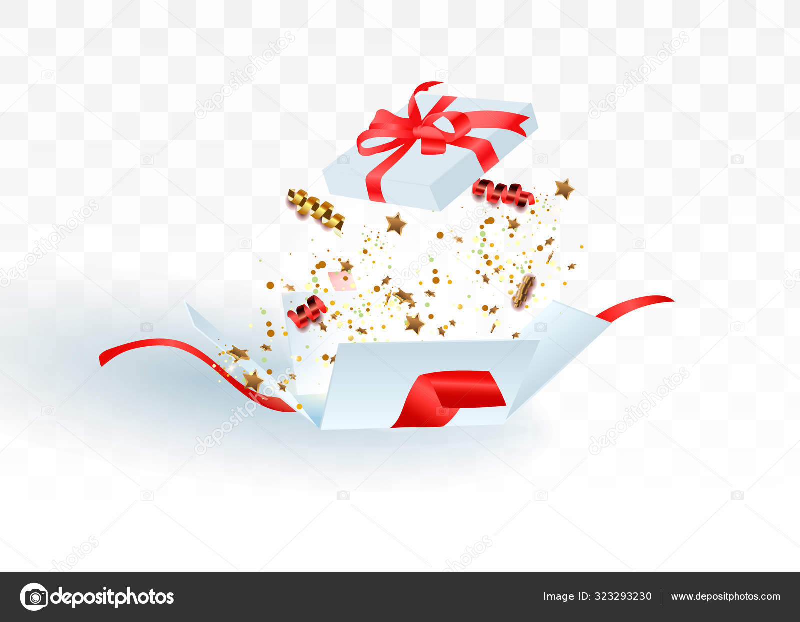 Open gift box with confetti burst explosion isolated. 3d vector ...