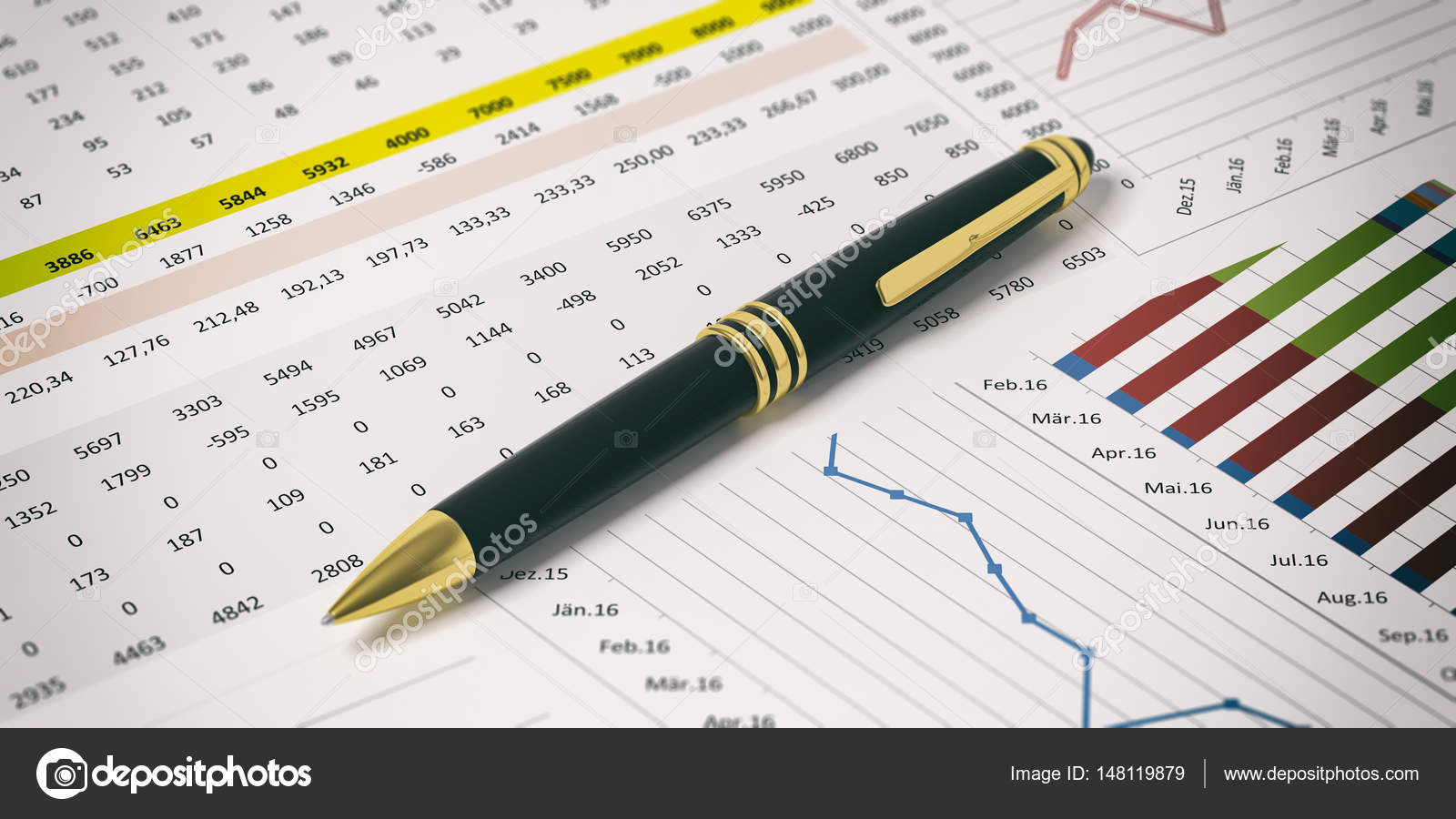 Pen on financial reports background. 3d illustration ⬇ Stock Photo ...