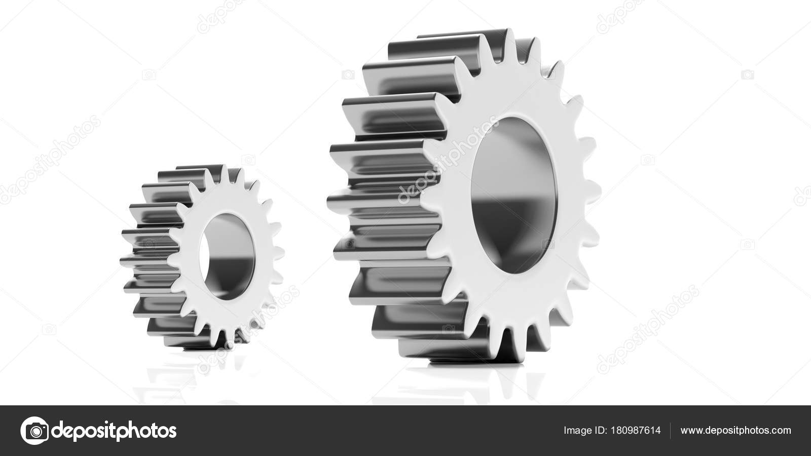 Two metal cogwheels isolated on white background. 3d illustration ...