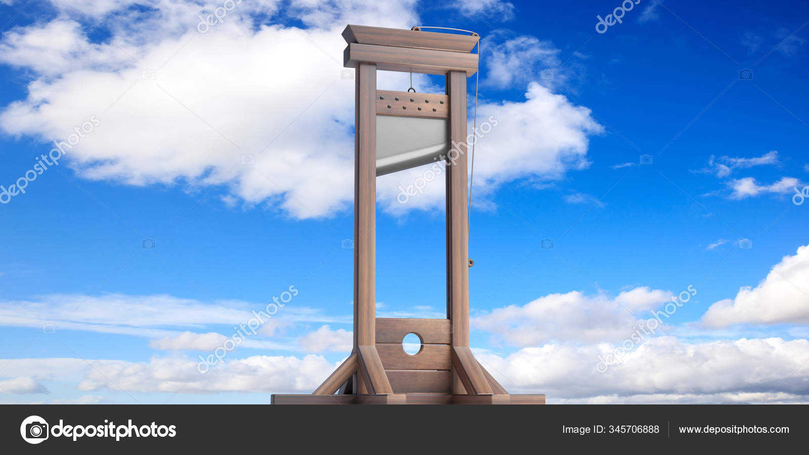 Guillotine against blue sky background. 3d illustration Stock Photo by ...