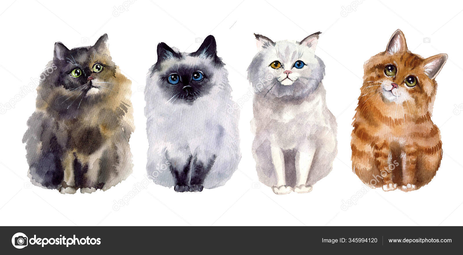Watercolor Cats Wildlife Art Illustration Watercolor Graphic Fabric ...