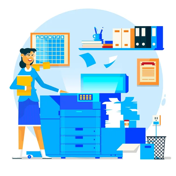 Business woman with copy machine — Stock Vector © schiva #89621960