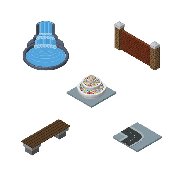 Isometric City Facilities. Different Urban Stuff with Trees, Bench ...