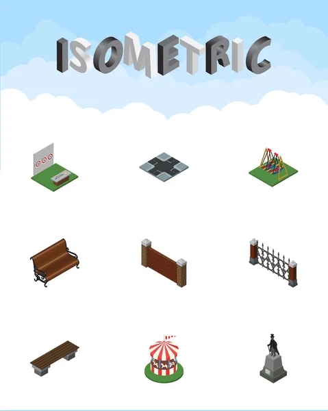 Isometric City Facilities. Different Urban Stuff with Trees, Bench ...