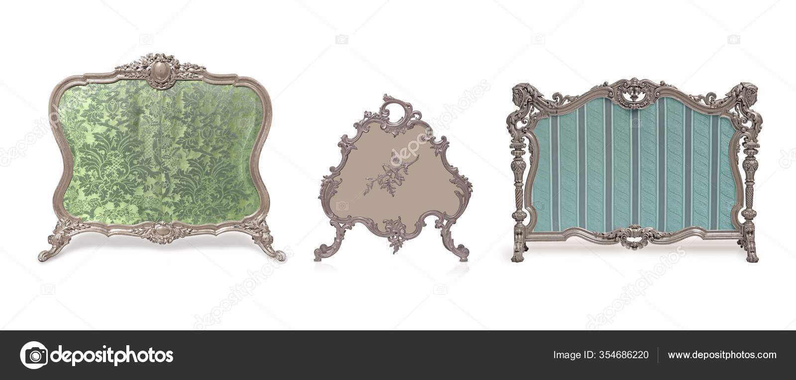 Set Silver Fire Screens Isolated White Background — Stock Photo ...