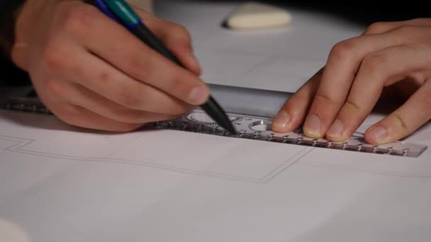 Architects desk: drawings, ruler and other drawing tools. Engineer ...