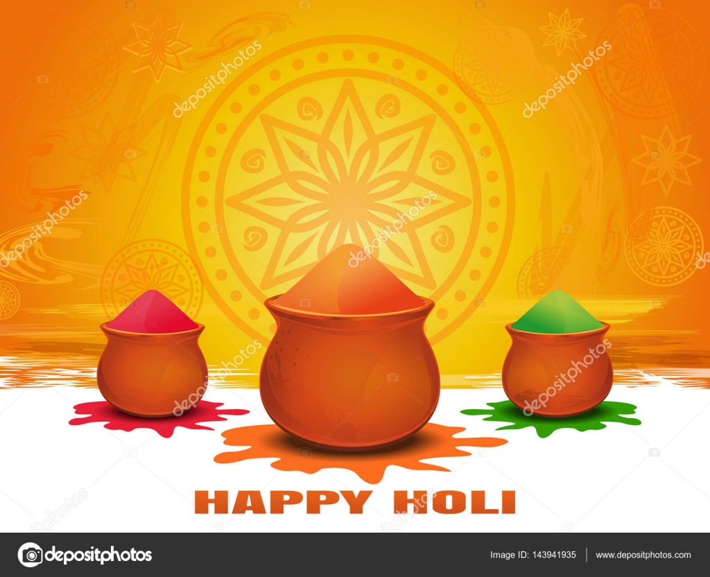 Annual Hindu festival of spring. Festival of colors. Happy Holi card ...