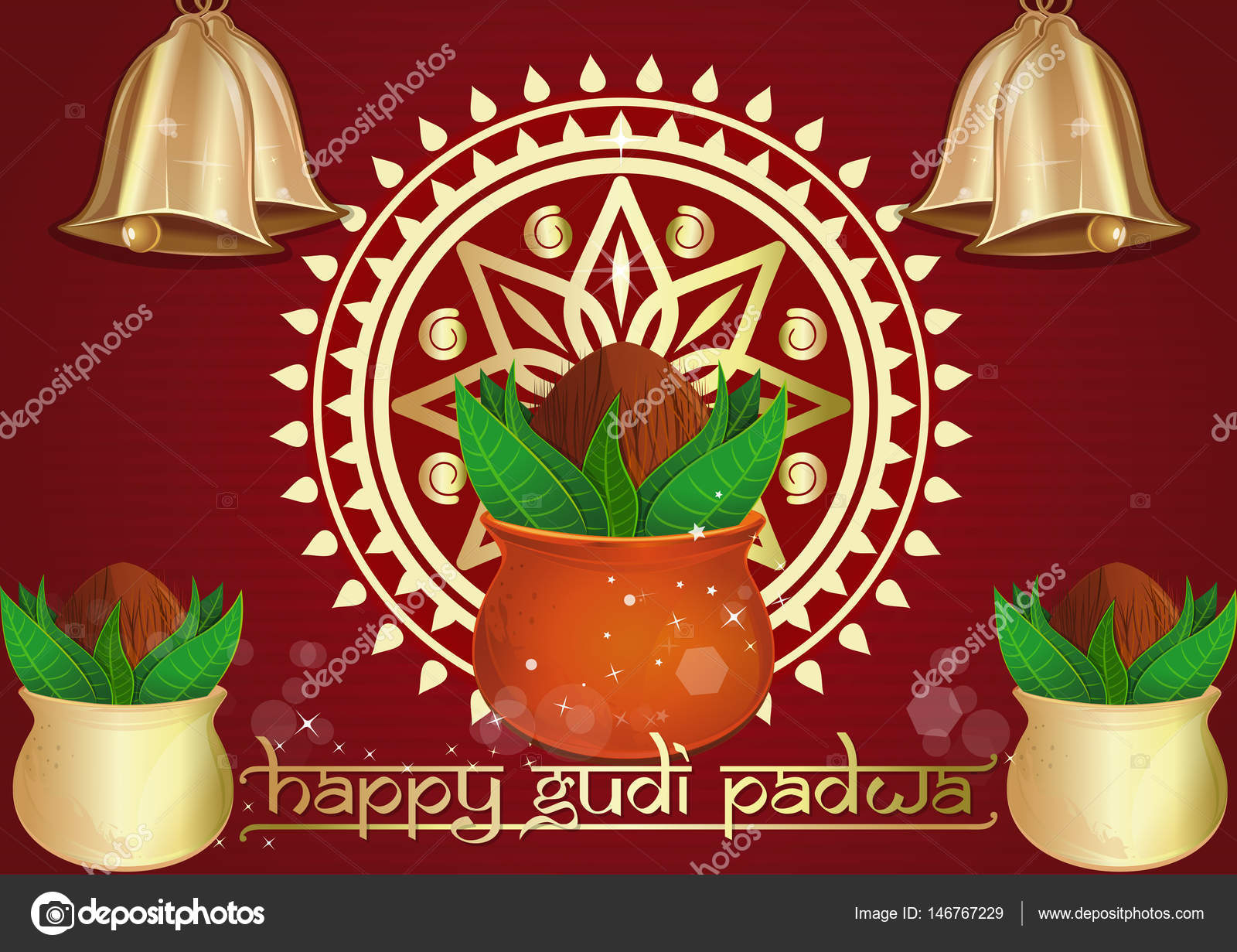 Happy Gudi Padwa. Kalash for Gudi Padwa and Ugadi Stock Vector by ...