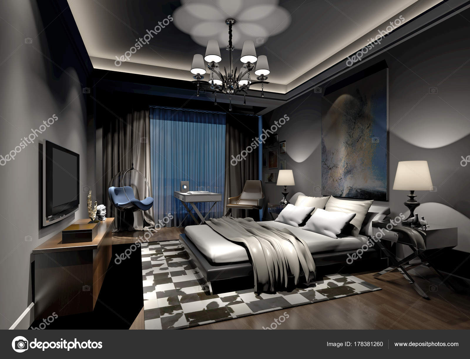 Render Luxury Hotel Room Stock Photo by ©mtellioglu 178381260