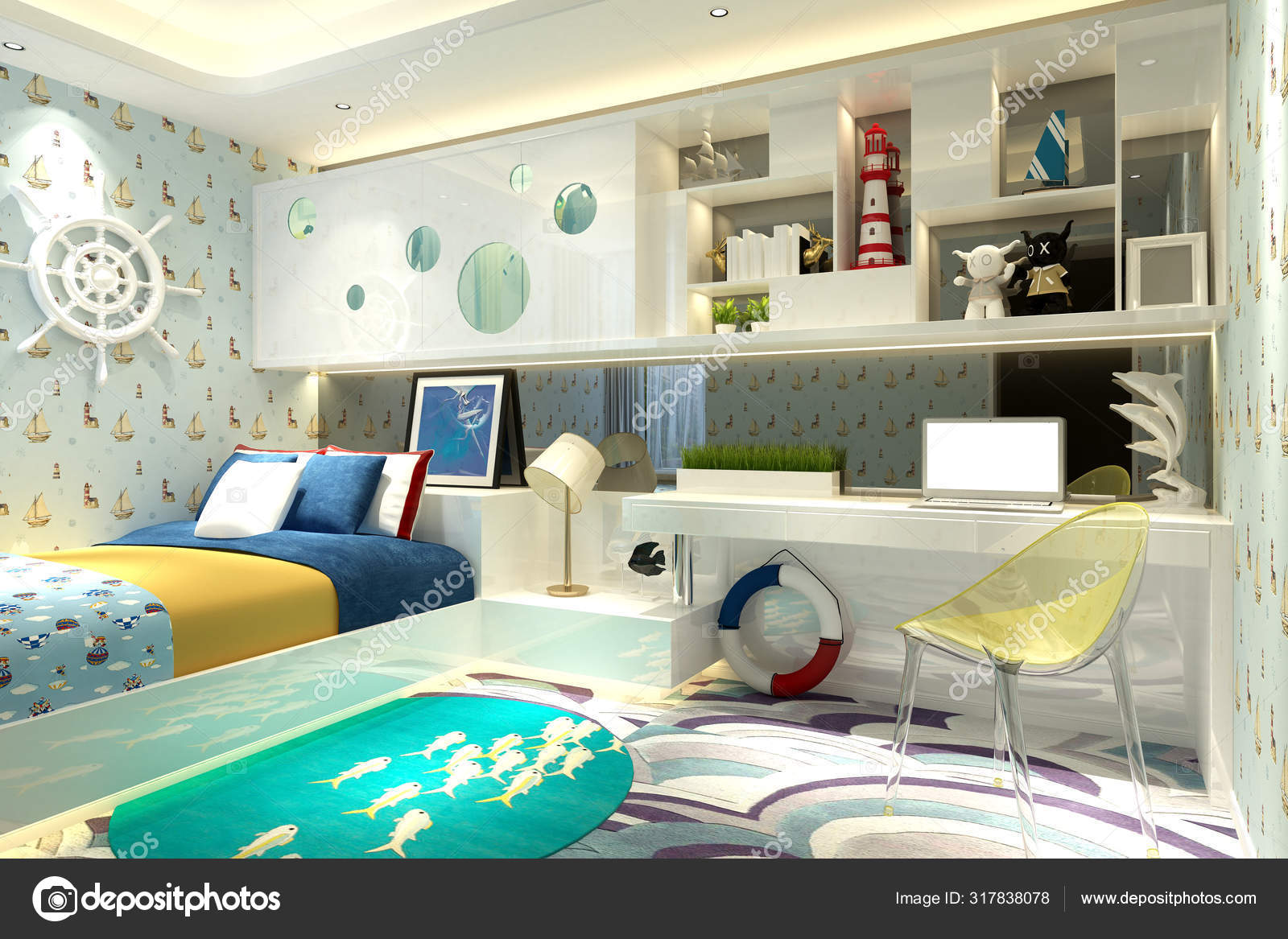Render Child Bedroom Study Room Stock Photo by ©mtellioglu 317838078