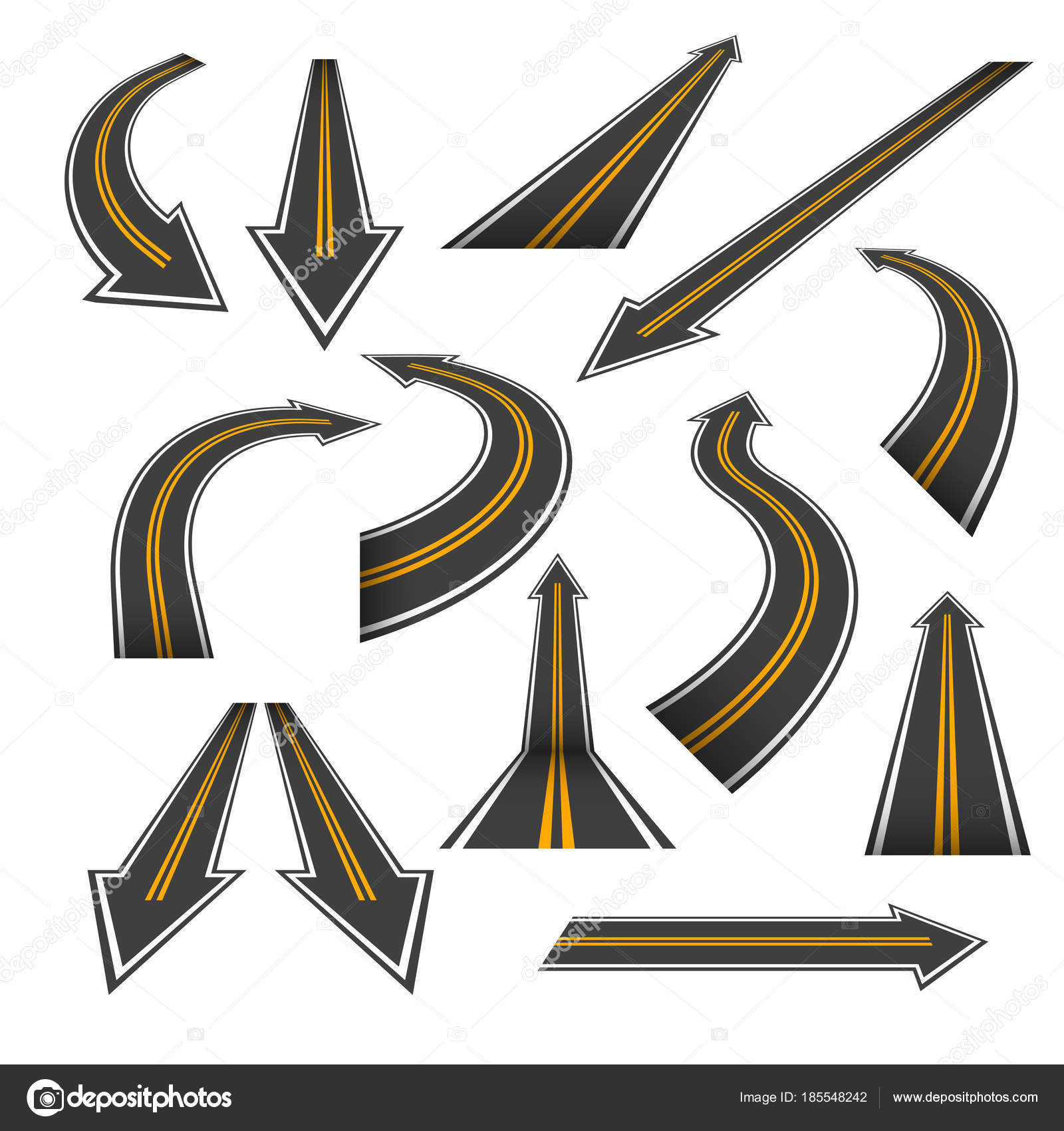 Road arrow set. Arrow roads with yellow markings. ⬇ Vector Image by ...