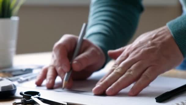 Architects desk: drawings, ruler and other drawing tools. Engineer ...