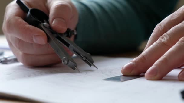 Architects desk: drawings, ruler and other drawing tools. Engineer ...