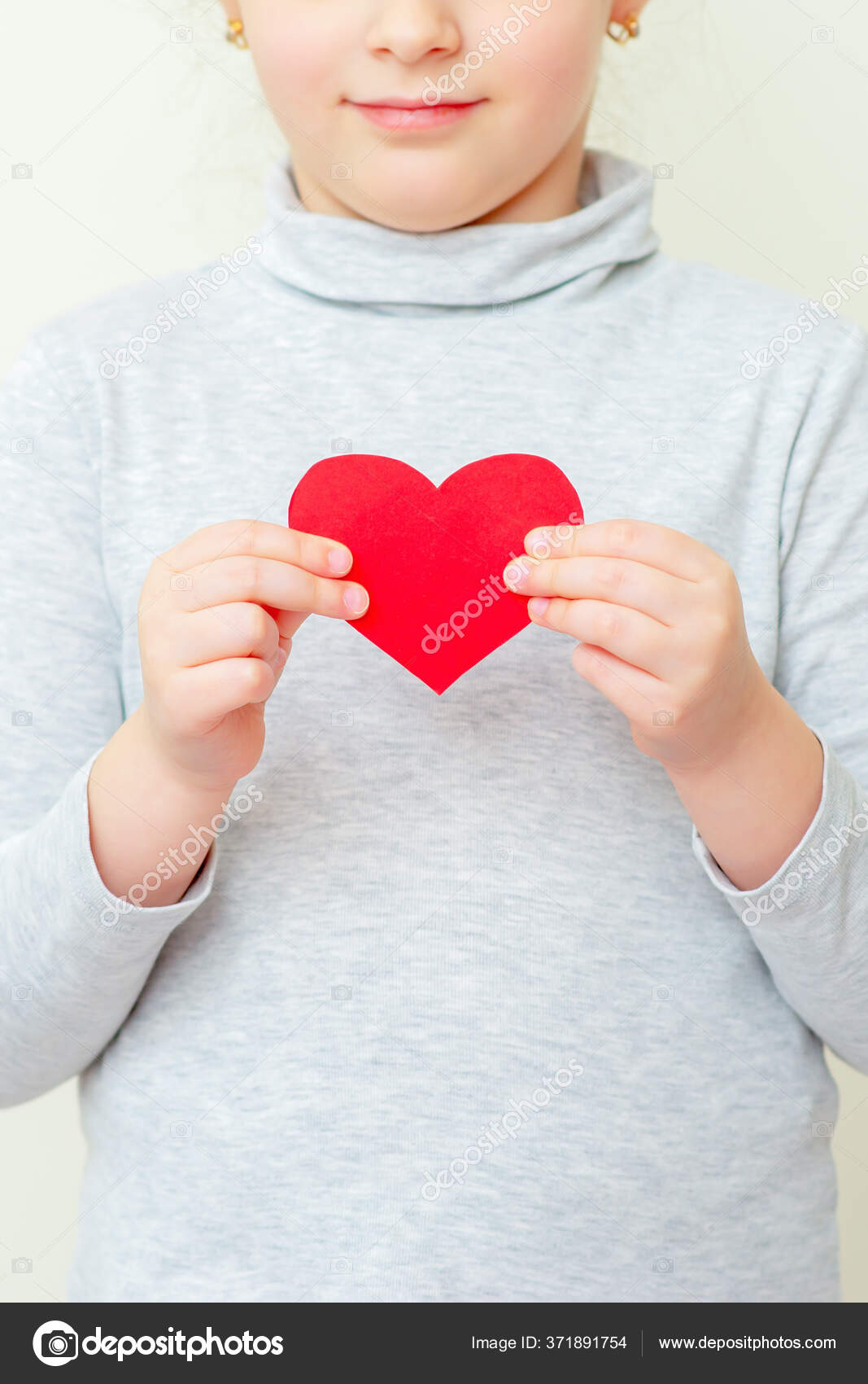 Red Heart Hands Little Girl White Background Child Holding Red — Stock ...